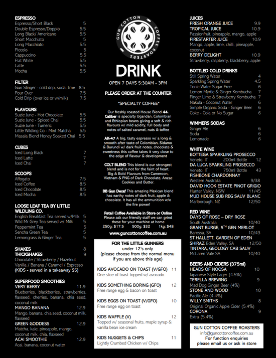 menu – Gun Cotton Coffee